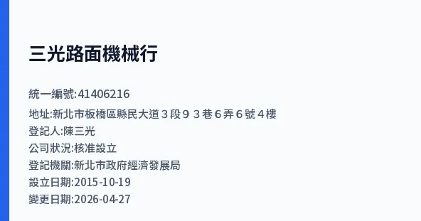 三光路面機械行的照片-統編 41406216(新北市) 公司登記資料與營業項目詳細圖表