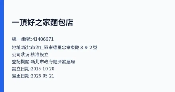 一頂好之家麵包店的照片-統編 41406671(新北市) 公司登記資料與營業項目詳細圖表