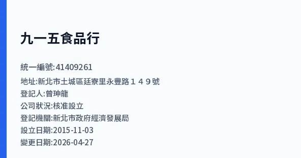 九一五食品行的照片-統編 41409261(新北市) 公司登記資料與營業項目詳細圖表