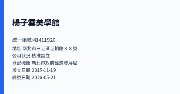 楊子雲美學館的照片-統編 41411920(新北市) 公司登記資料與營業項目詳細圖表