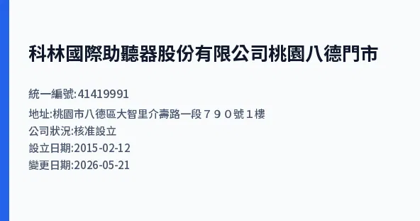 科林國際助聽器股份有限公司桃園八德門市的照片-統編 41419991(桃園市) 公司登記資料與營業項目詳細圖表