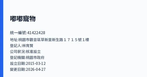 嘟嘟寵物的照片-統編 41422428(桃園市) 公司登記資料與營業項目詳細圖表