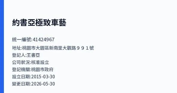 約書亞極致車藝的照片-統編 41424967(桃園市) 公司登記資料與營業項目詳細圖表