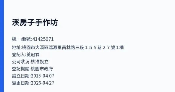 溪房子手作坊的照片-統編 41425071(桃園市) 公司登記資料與營業項目詳細圖表