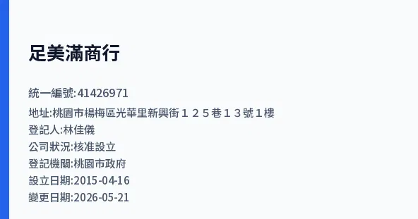足美滿商行的照片-統編 41426971(桃園市) 公司登記資料與營業項目詳細圖表