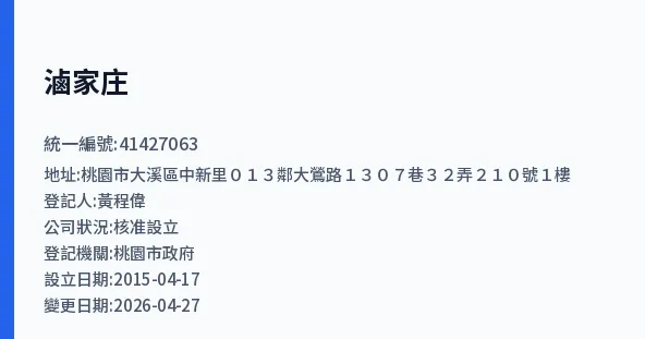 滷家庄的照片-統編 41427063(桃園市) 公司登記資料與營業項目詳細圖表