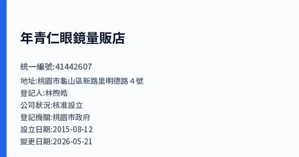 年青仁眼鏡量販店的照片-統編 41442607(桃園市) 公司登記資料與營業項目詳細圖表