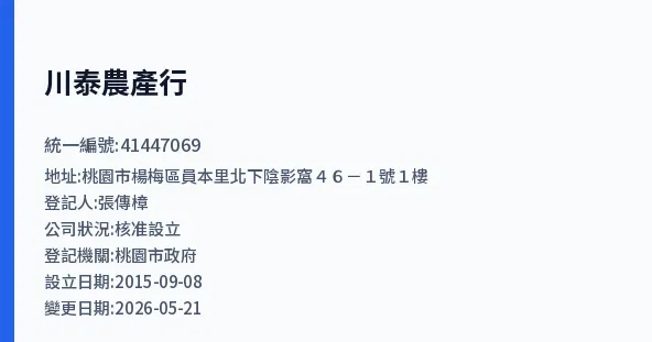 川泰農產行的照片-統編 41447069(桃園市) 公司登記資料與營業項目詳細圖表