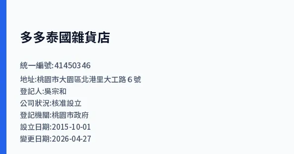 多多泰國雜貨店的照片-統編 41450346(桃園市) 公司登記資料與營業項目詳細圖表