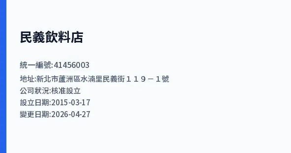 民義飲料店的照片-統編 41456003(新北市) 公司登記資料與營業項目詳細圖表