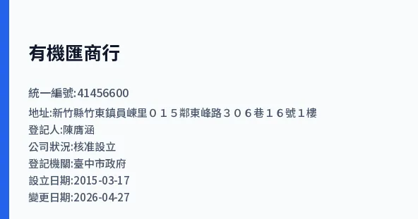有機匯商行的照片-統編 41456600(新竹縣) 公司登記資料與營業項目詳細圖表