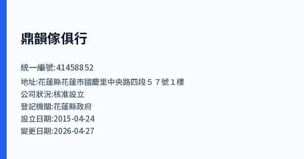 鼎韻傢俱行的照片-統編 41458852(花蓮縣) 公司登記資料與營業項目詳細圖表