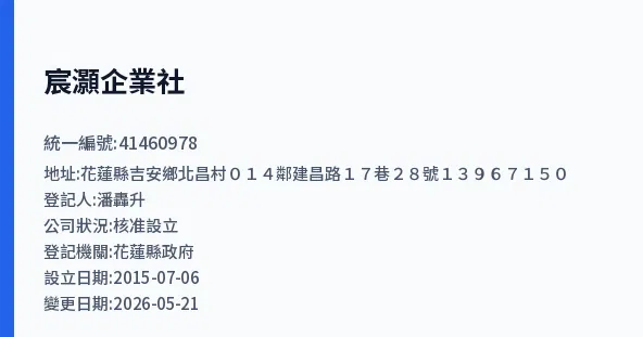 宸灝企業社的照片-統編 41460978(花蓮縣) 公司登記資料與營業項目詳細圖表