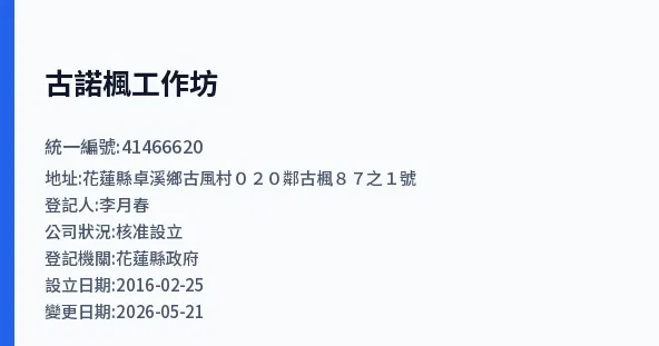 古諾楓工作坊的照片-統編 41466620(花蓮縣) 公司登記資料與營業項目詳細圖表