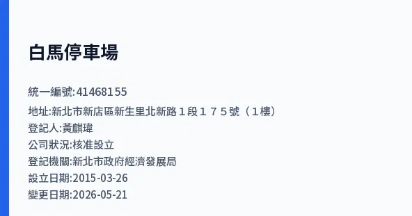 白馬停車場的照片-統編 41468155(新北市) 公司登記資料與營業項目詳細圖表