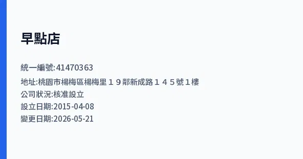 早點店的照片-統編 41470363(桃園市) 公司登記資料與營業項目詳細圖表