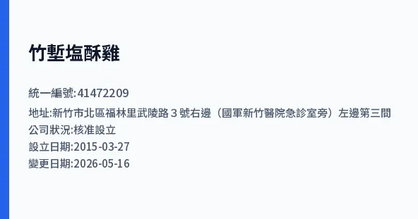竹塹塩酥雞的照片-統編 41472209(新竹市) 公司登記資料與營業項目詳細圖表