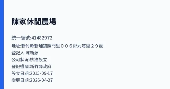 陳家休閒農場的照片-統編 41482972(新竹縣) 公司登記資料與營業項目詳細圖表
