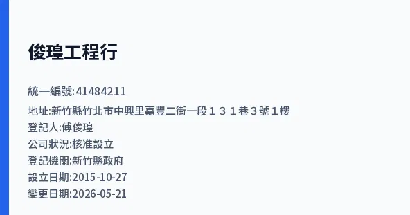 俊瑝工程行的照片-統編 41484211(新竹縣) 公司登記資料與營業項目詳細圖表