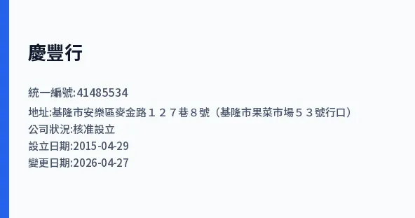 慶豐行的照片-統編 41485534(基隆市) 公司登記資料與營業項目詳細圖表