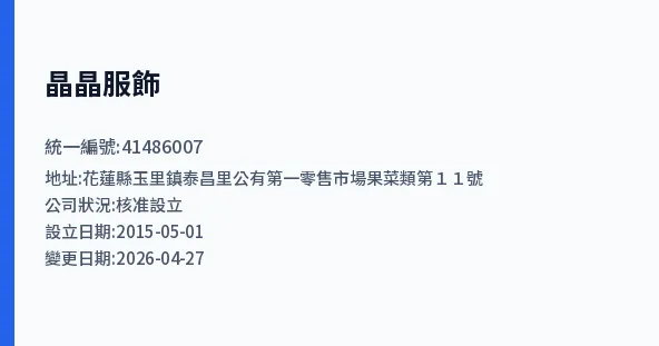 晶晶服飾的照片-統編 41486007(花蓮縣) 公司登記資料與營業項目詳細圖表