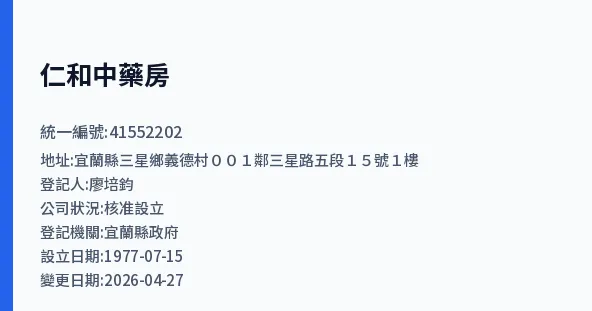仁和中藥房的照片-統編 41552202(宜蘭縣) 公司登記資料與營業項目詳細圖表