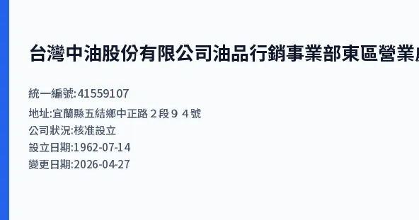 台灣中油股份有限公司油品行銷事業部東區營業處羅東加油站的照片-統編 41559107(宜蘭縣) 公司登記資料與營業項目詳細圖表