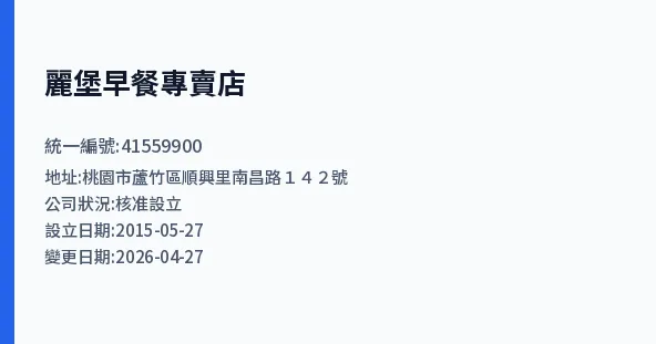 麗堡早餐專賣店的照片-統編 41559900(桃園市) 公司登記資料與營業項目詳細圖表