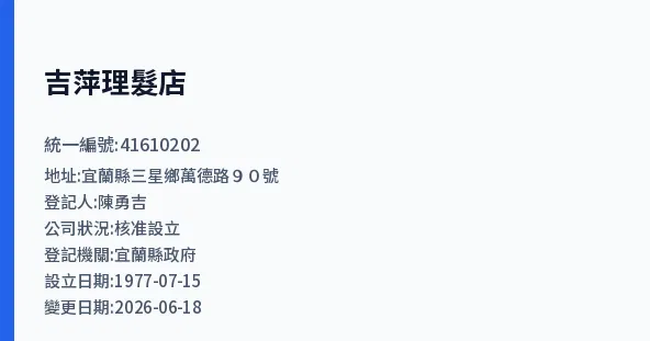 吉萍理髮店的照片-統編 41610202(宜蘭縣) 公司登記資料與營業項目詳細圖表