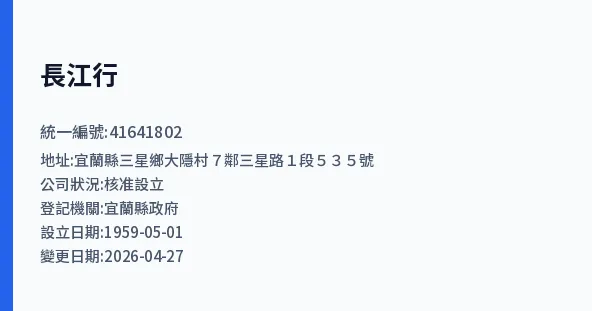 長江行的照片-統編 41641802(宜蘭縣) 公司登記資料與營業項目詳細圖表