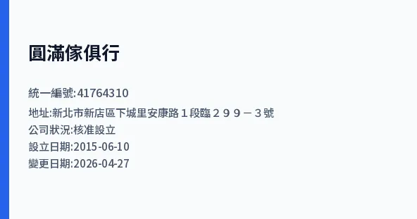圓滿傢俱行的照片-統編 41764310(新北市) 公司登記資料與營業項目詳細圖表