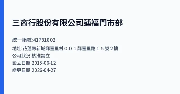 三商行股份有限公司蓮福門市部的照片-統編 41781802(花蓮縣) 公司登記資料與營業項目詳細圖表