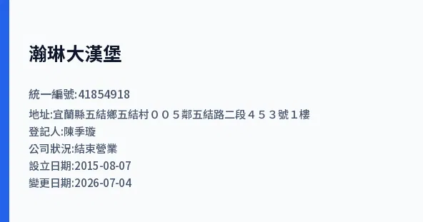 瀚琳大漢堡的照片-統編 41854918(宜蘭縣) 公司登記資料與營業項目詳細圖表