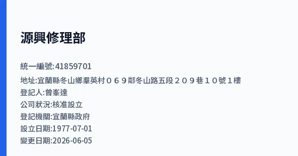 源興修理部的照片-統編 41859701(宜蘭縣) 公司登記資料與營業項目詳細圖表