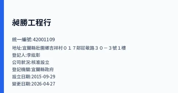 昶勝工程行的照片-統編 42001109(宜蘭縣) 公司登記資料與營業項目詳細圖表