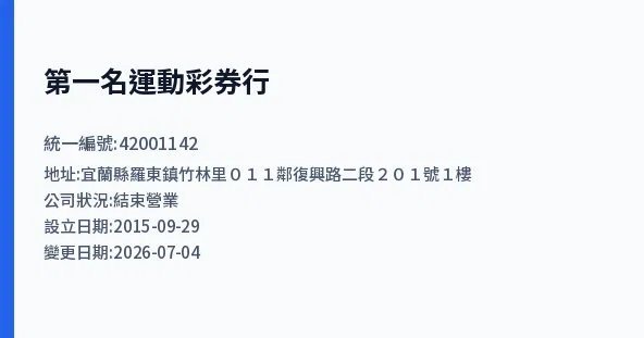 第一名運動彩券行的照片-統編 42001142(宜蘭縣) 公司登記資料與營業項目詳細圖表
