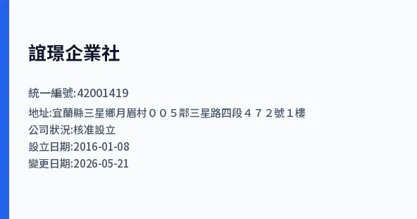 誼璟企業社的照片-統編 42001419(宜蘭縣) 公司登記資料與營業項目詳細圖表