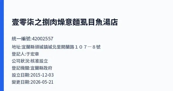 壹零柒之捌肉燥意麵虱目魚湯店的照片-統編 42002557(宜蘭縣) 公司登記資料與營業項目詳細圖表