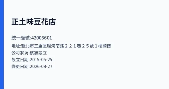 正土味豆花店的照片-統編 42008601(新北市) 公司登記資料與營業項目詳細圖表
