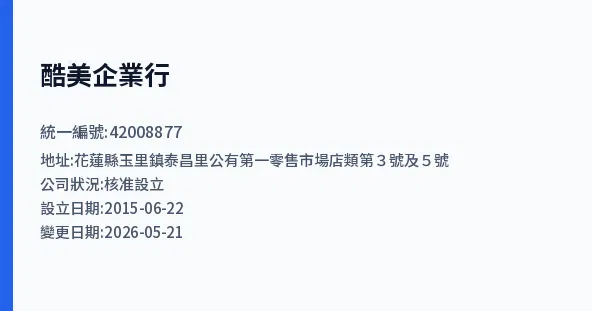 酷美企業行的照片-統編 42008877(花蓮縣) 公司登記資料與營業項目詳細圖表