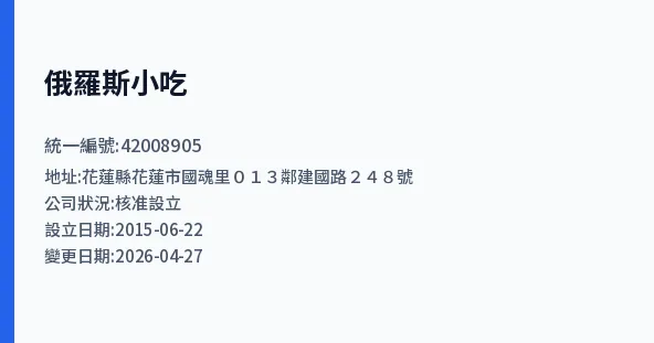 俄羅斯小吃的照片-統編 42008905(花蓮縣) 公司登記資料與營業項目詳細圖表