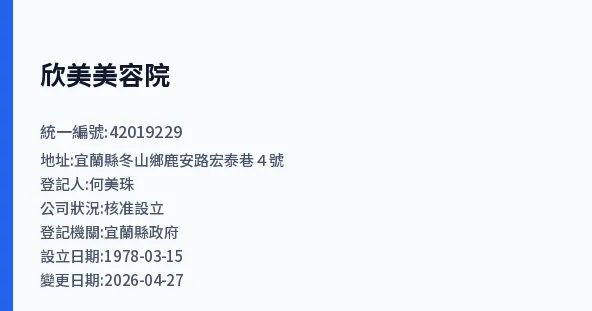 欣美美容院的照片-統編 42019229(宜蘭縣) 公司登記資料與營業項目詳細圖表