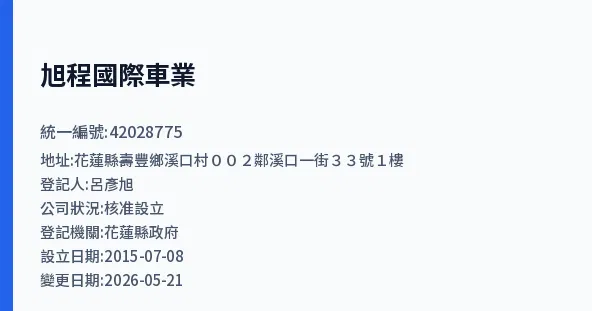 旭程國際車業的照片-統編 42028775(花蓮縣) 公司登記資料與營業項目詳細圖表