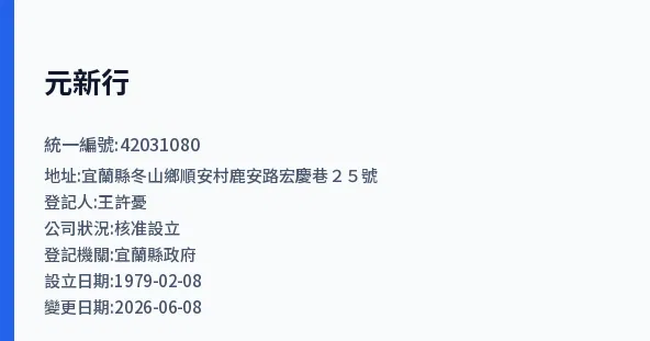 元新行的照片-統編 42031080(宜蘭縣) 公司登記資料與營業項目詳細圖表