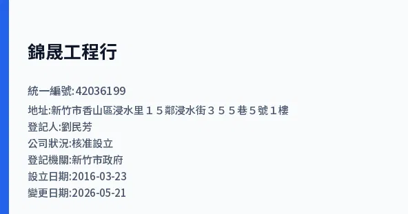 錦晟工程行的照片-統編 42036199(新竹市) 公司登記資料與營業項目詳細圖表