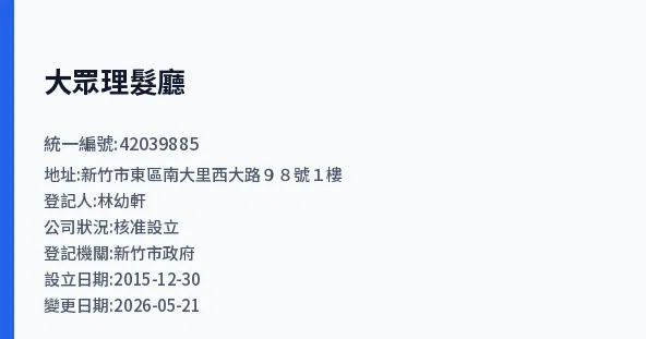 大眾理髮廳的照片-統編 42039885(新竹市) 公司登記資料與營業項目詳細圖表