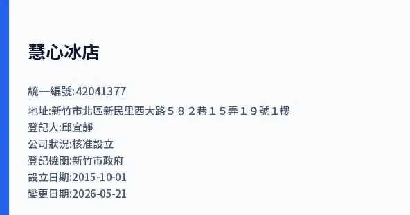 慧心冰店的照片-統編 42041377(新竹市) 公司登記資料與營業項目詳細圖表
