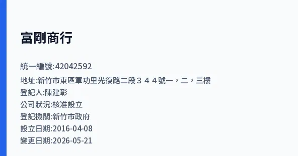 富剛商行的照片-統編 42042592(新竹市) 公司登記資料與營業項目詳細圖表