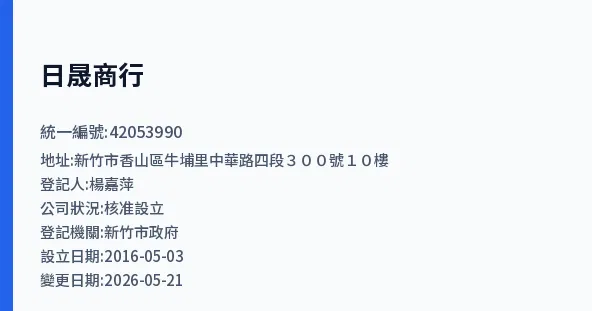 日晟商行的照片-統編 42053990(新竹市) 公司登記資料與營業項目詳細圖表