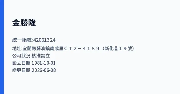 金勝隆的照片-統編 42061324(宜蘭縣) 公司登記資料與營業項目詳細圖表